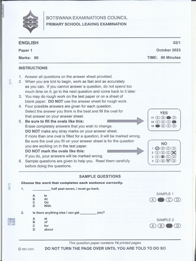 PSLE English 2023 Marking Key | PDF
