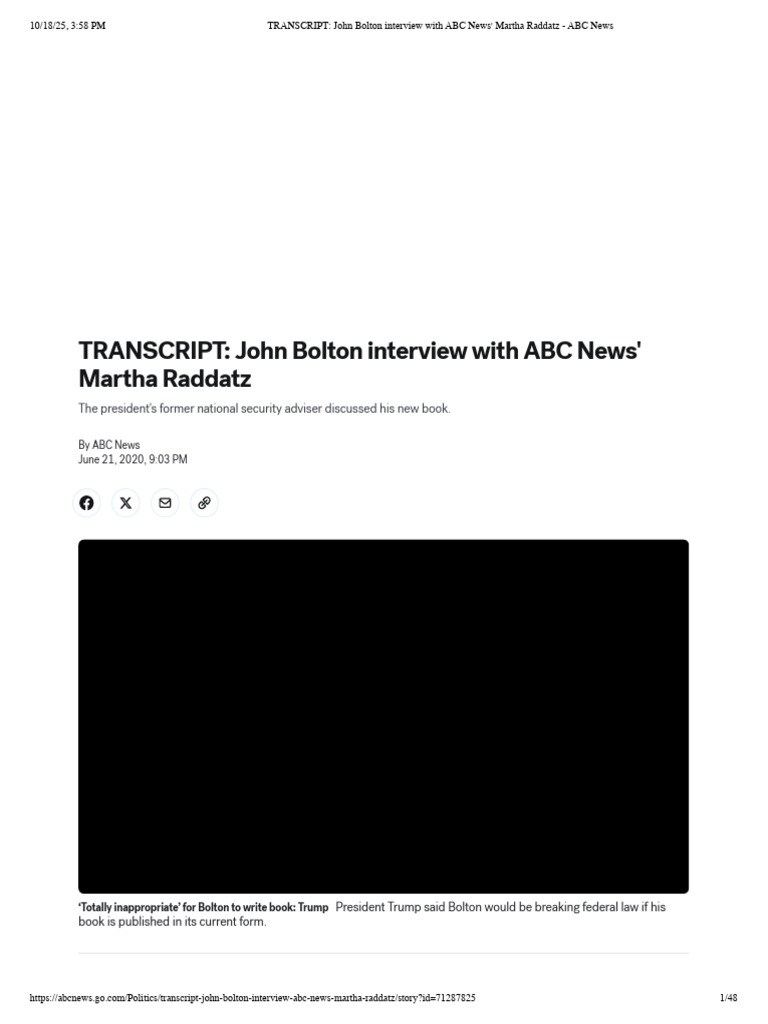 TRANSCRIPT - John Bolton Interview With ABC News' Martha Raddatz - ABC ...