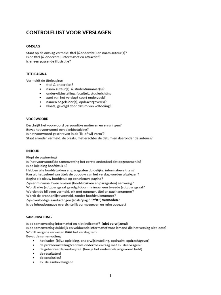 Controlelijst Voor Verslagen | PDF