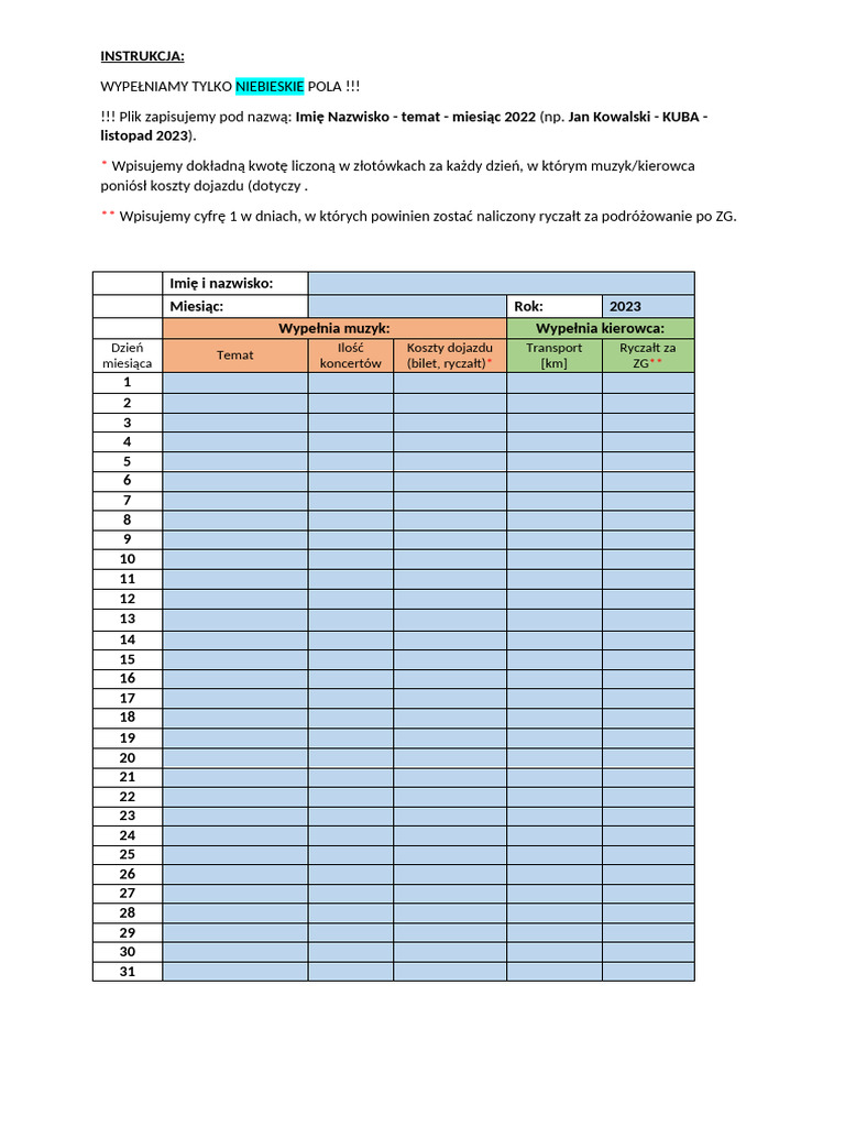 Szablon Dla Muzyka Lub Muzyka-Kierowcy | PDF
