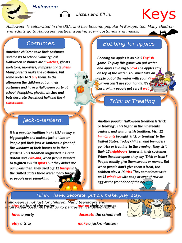 Halloween Traditions and Celebrations Keys | PDF | Halloween | Trick Or ...