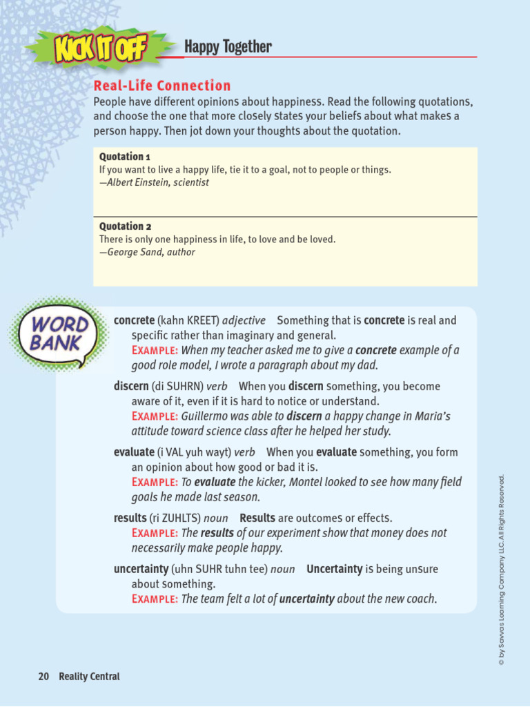 Unit 1, Story 5 - Happy Together | PDF | Happiness | Psychology