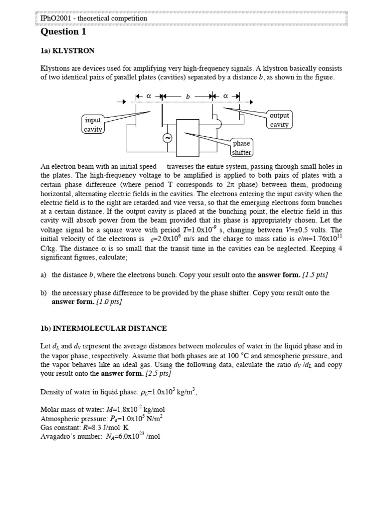 IPhO 2001 Theoretical Competition Problems | PDF | Electron | Electricity