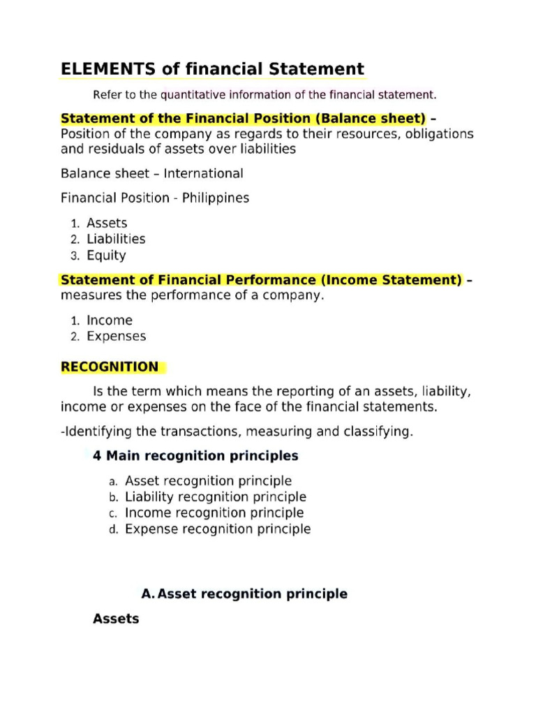 Elements of Financial Statements | PDF