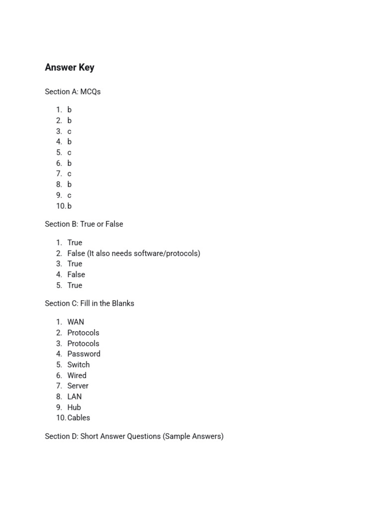 Networking Concepts Answer Key | PDF