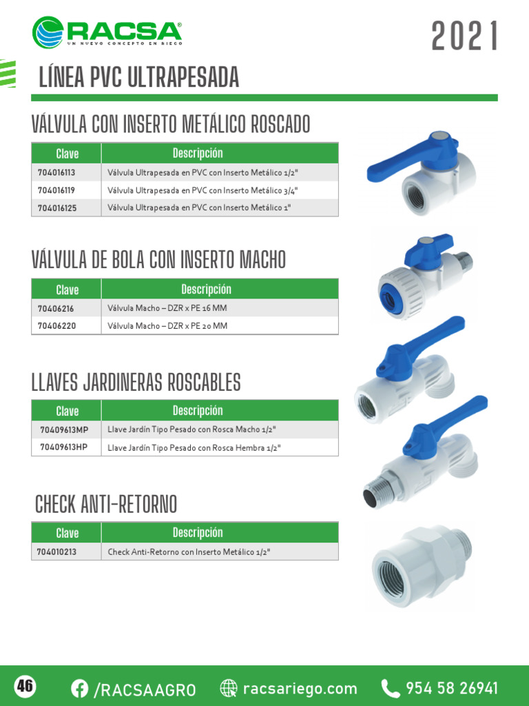 Válvulas y Conectores PVC Agrícola | PDF