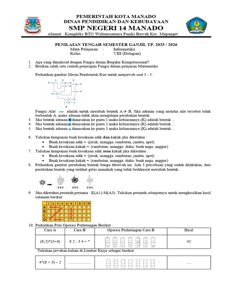 Soal Sts Informatika Kelas 8 Ganjil 2025-2026 | PDF