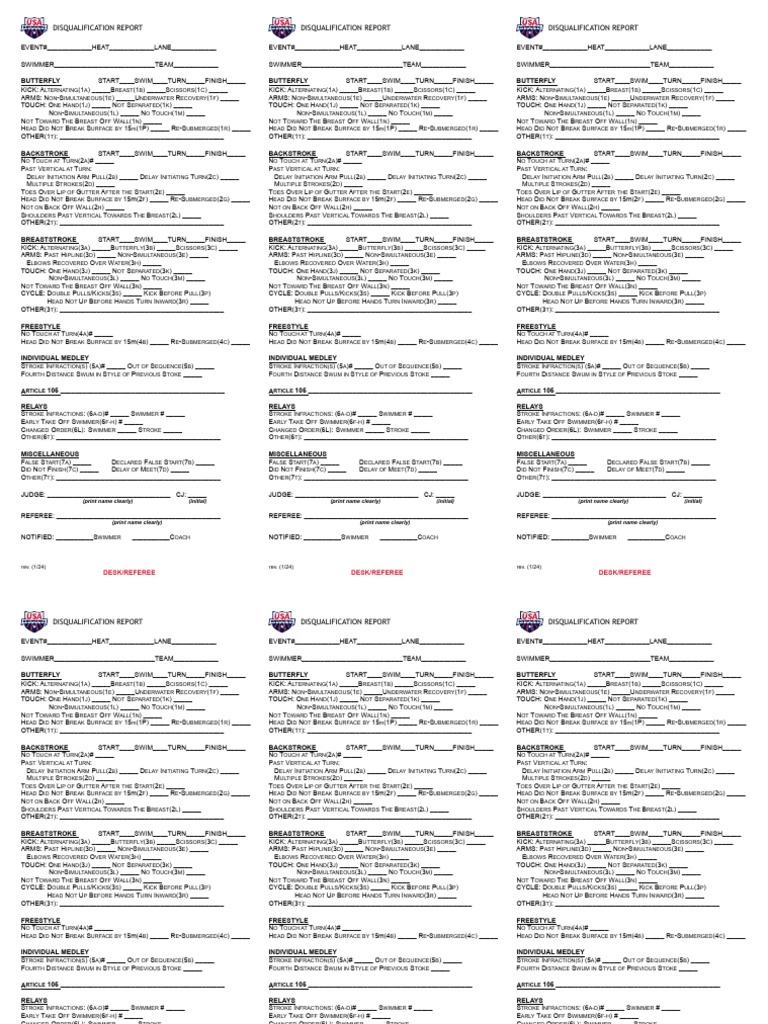 Swimming Disqualification Report Template | PDF | Games Of Physical ...