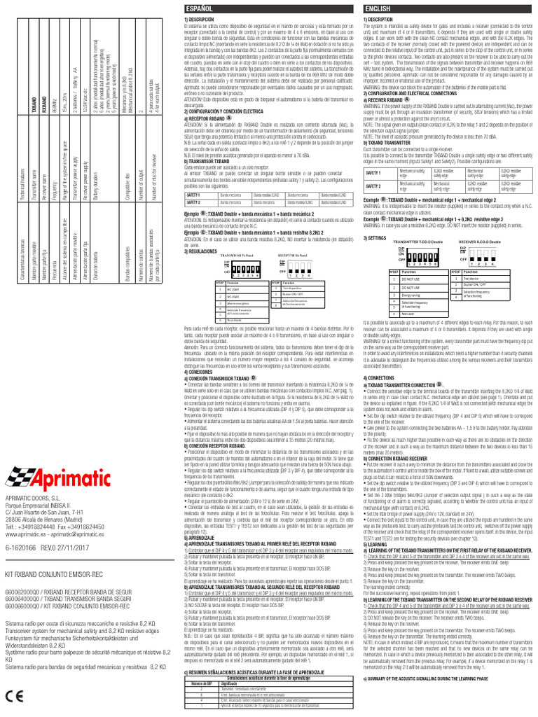 Manual Aprimatic Rxband | PDF | Cantidad | Componentes eléctricos