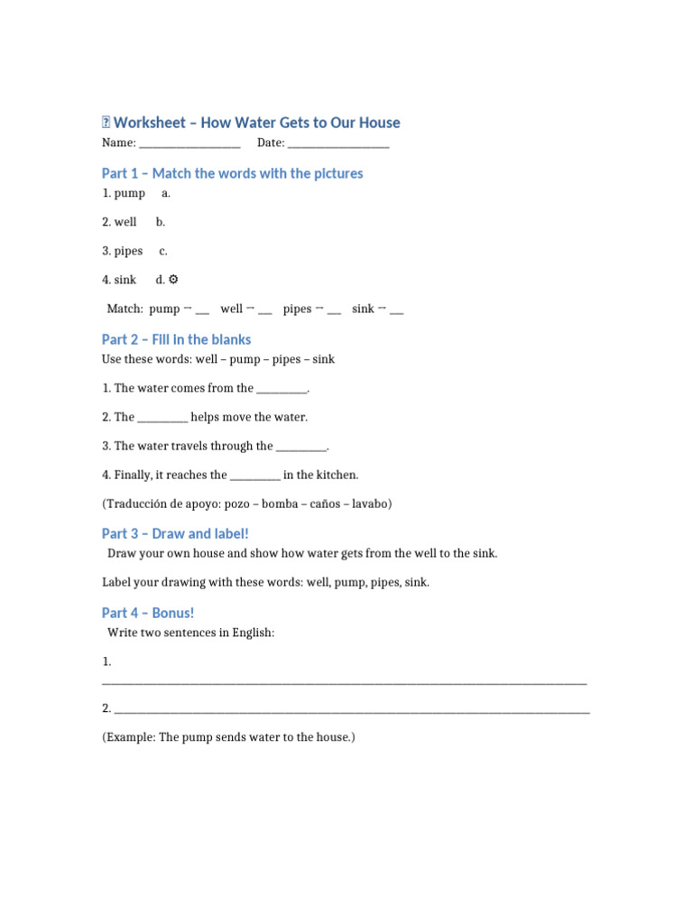 Worksheet How Water Gets To Our House | PDF