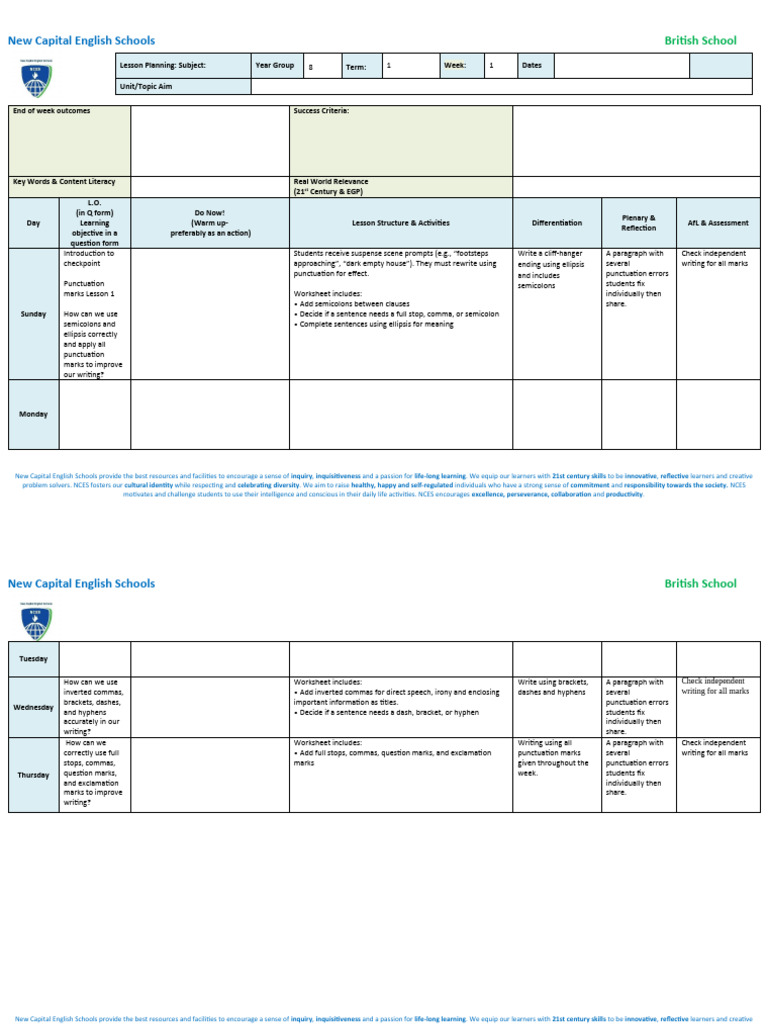 English Lesson Plan Week 1 | PDF | Learning | Educational Assessment