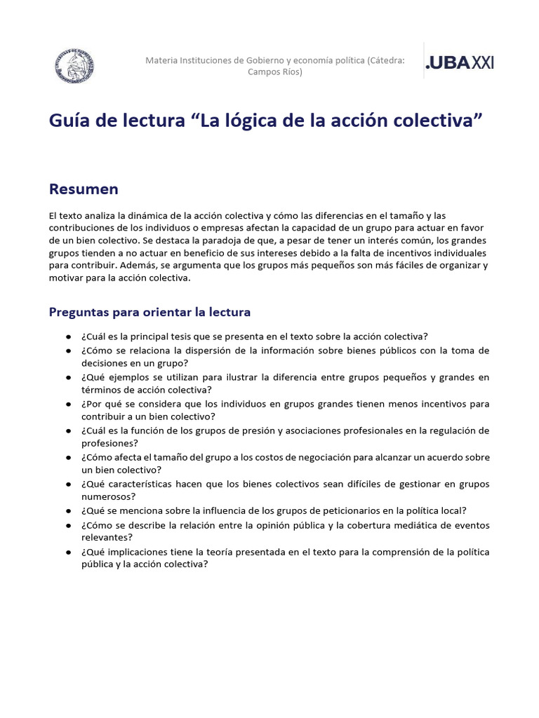 Guía De Lectura Olson Pdf