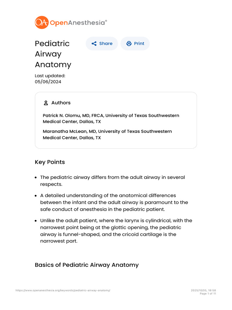 Pediatric Airway Anatomy Overview | PDF | Larynx | Respiratory Tract