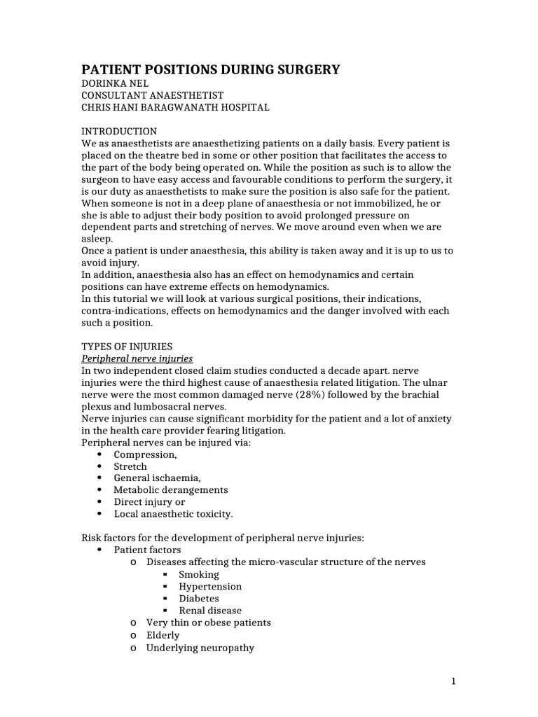 Surgical Patient Positioning Guide | PDF | Anatomical Terms Of Motion ...