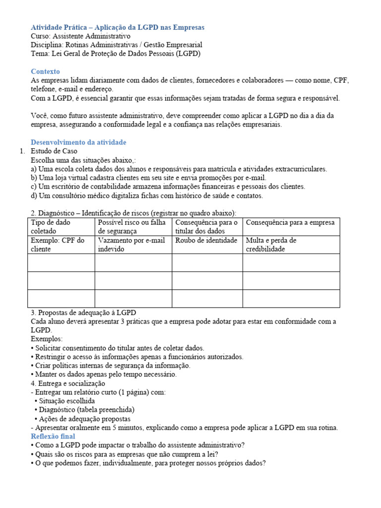 Aplicação da LGPD nas Empresas | PDF