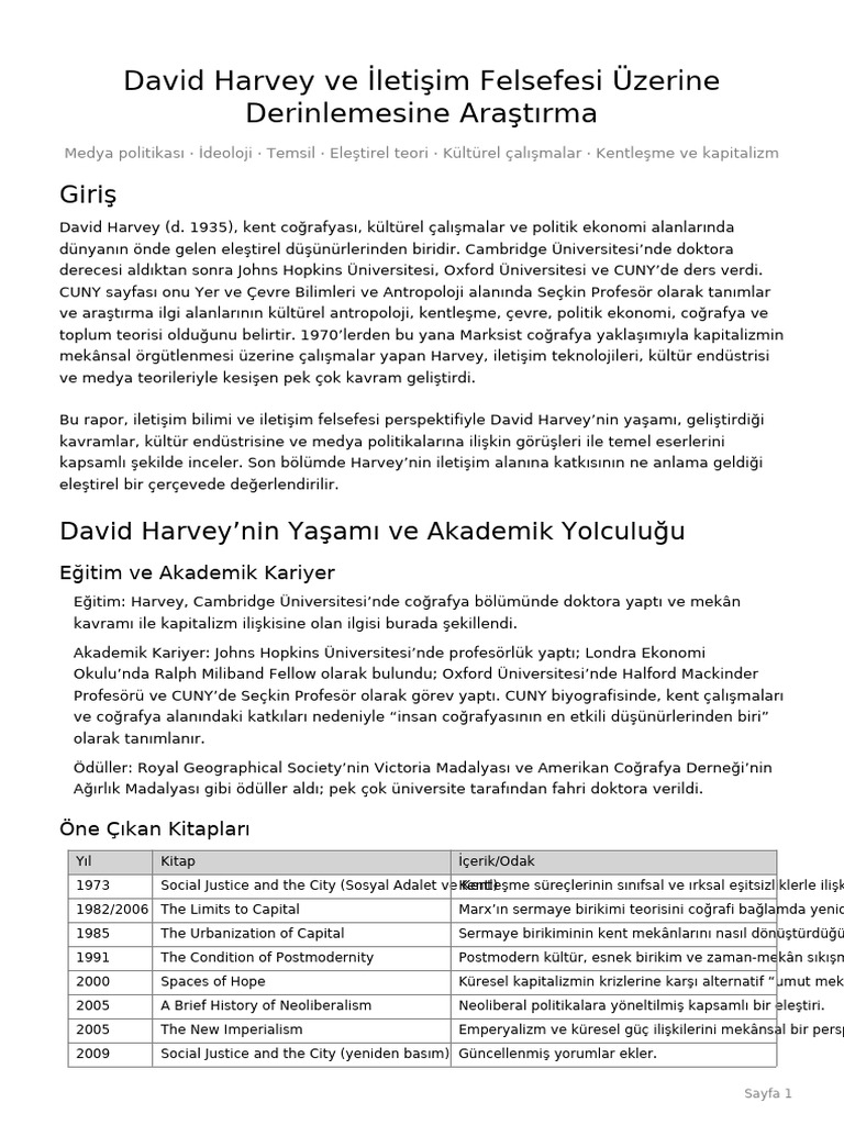 David Harvey Ve Iletisim Felsefesi Raporu | PDF
