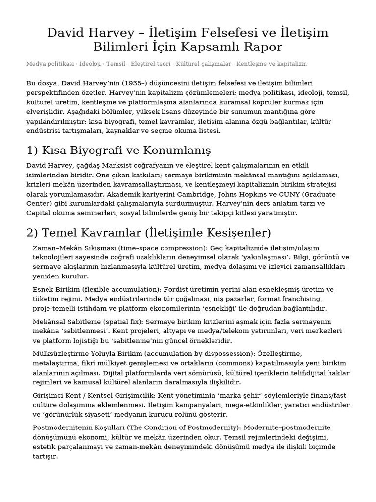 David Harvey Iletisim Felsefesi Rapor | PDF
