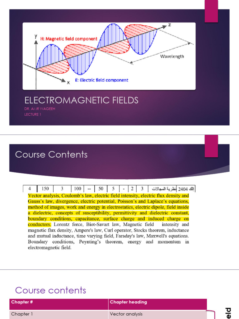 Electromagnetic Fields Course Overview | PDF | Euclidean Vector | Gradient