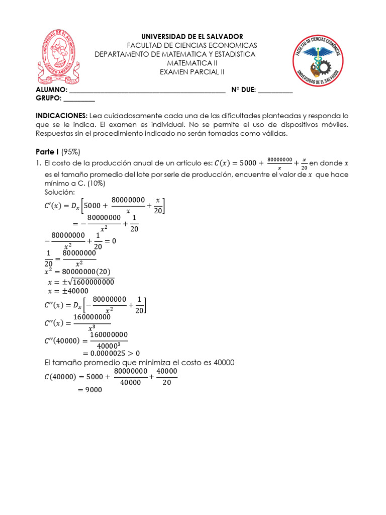 Examen Parcial II Matemática II | PDF | Logaritmo | Análisis funcional