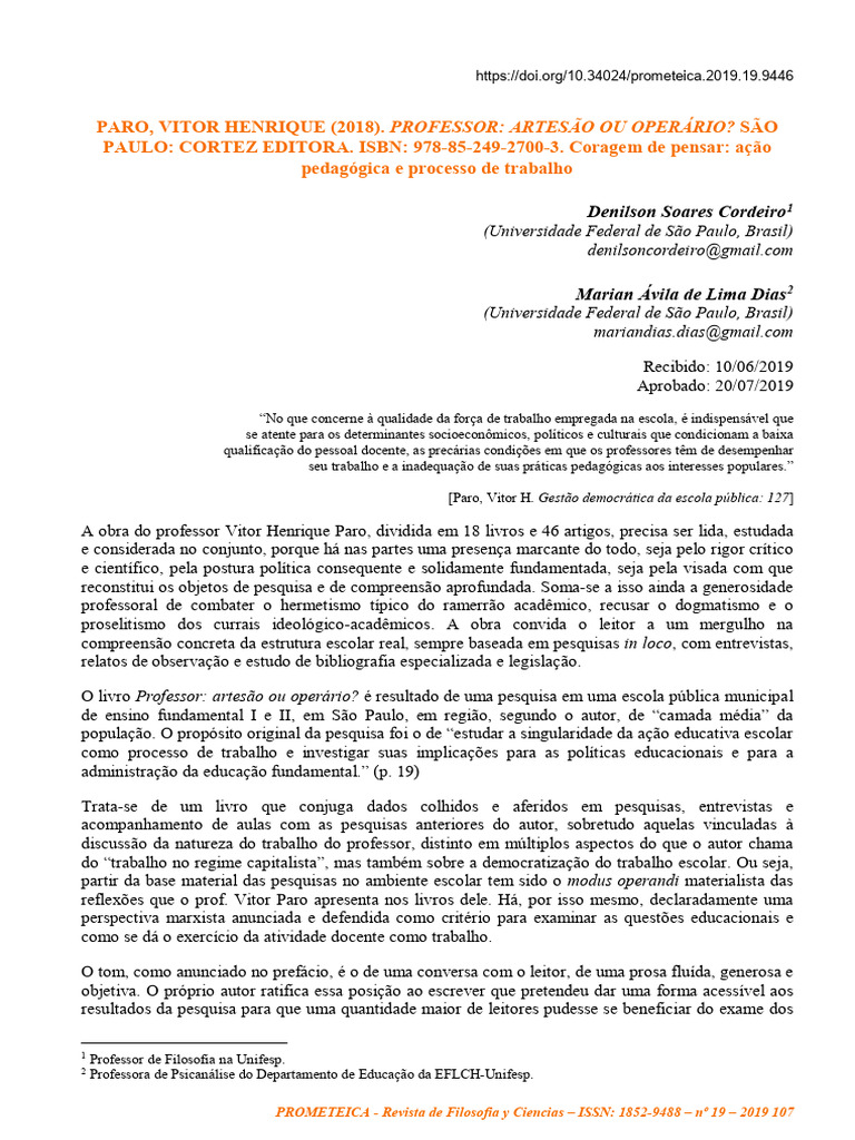 Paro Vitor Henrique 2018 Professor Artes | PDF | Pedagogia | Escolas