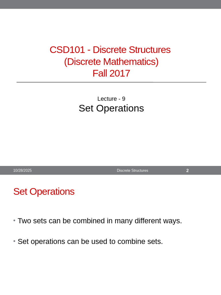 Discrete Structures Lecture 9 | PDF | Intersection (Set Theory ...