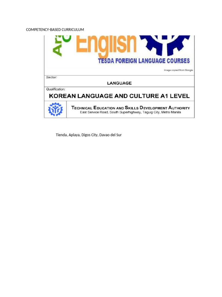 Korean Language A1 Curriculum Overview | PDF | Personal Computers ...