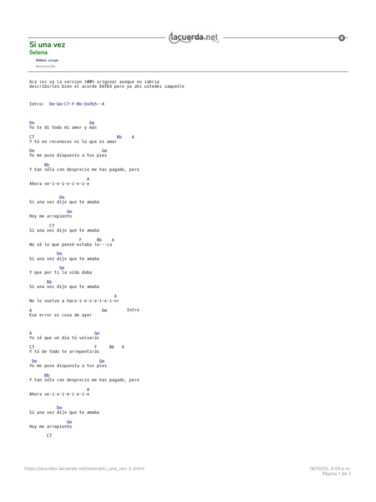 SI UNA VEZ, Selena - Acordes | PDF | Música grabada