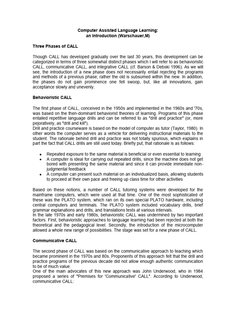 Mark Warschauer Apresenta Uma Introdução Histórica e Teórica Ao CALL ...