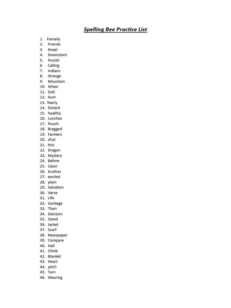 Spelling Bee Practice Words List | PDF