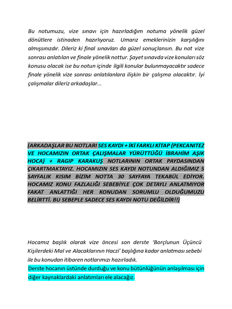 İcra-İflas Hukuku Fi̇nal Notu | PDF