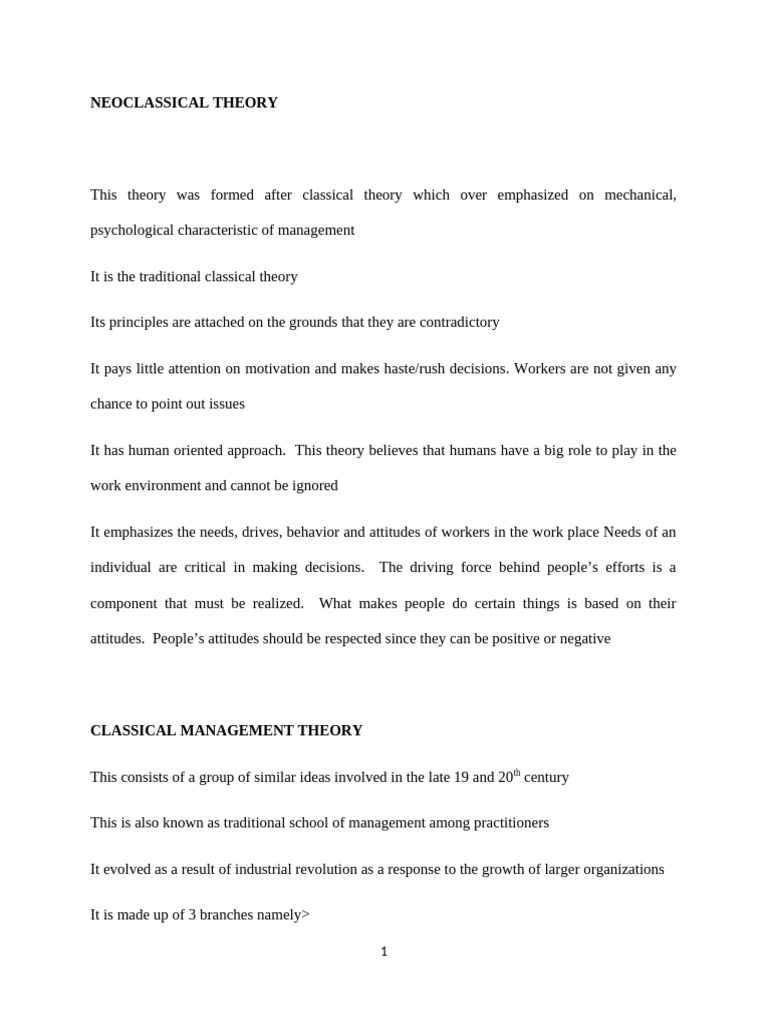 NEOCLASSICAL THEORY and Classical Theory | PDF