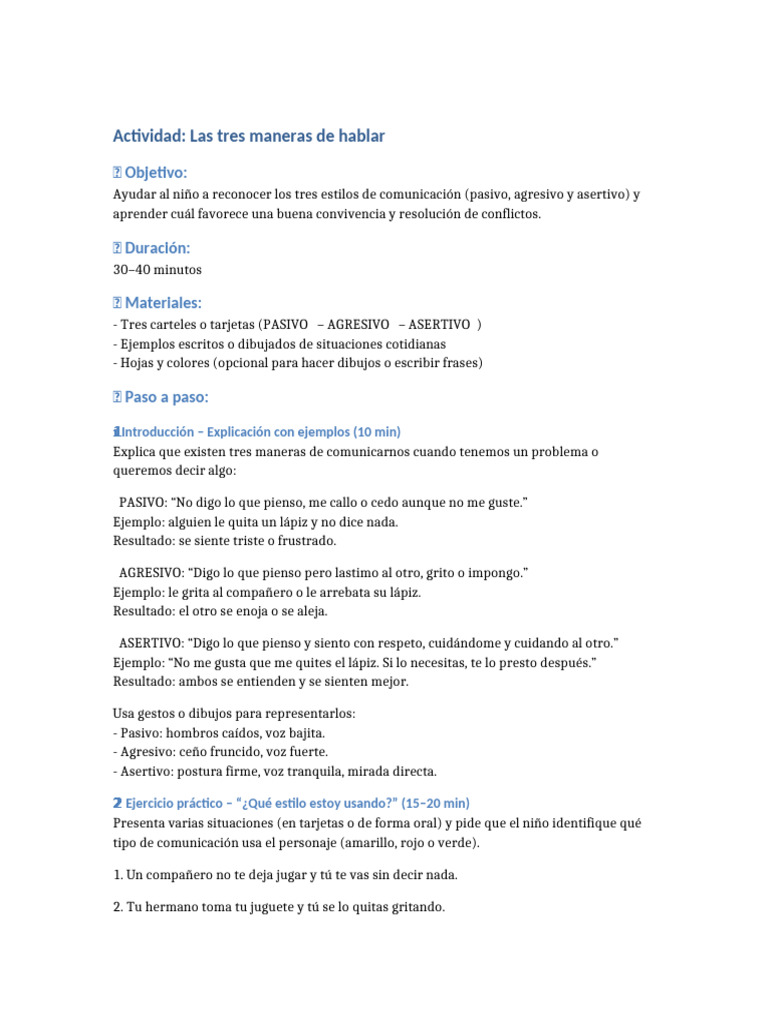 Actividad Tres Maneras de Hablar | PDF