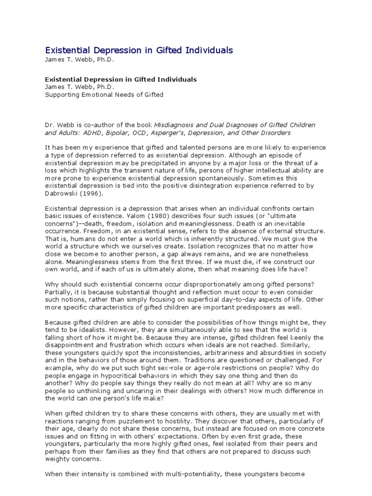 Existential Depression in Gifted Individuals | PDF | Existentialism ...