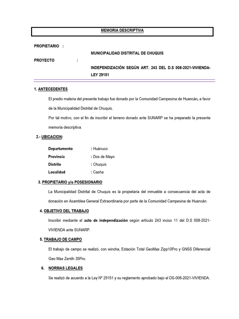 Memoria Descriptiva Casha | PDF