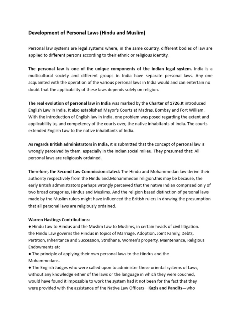 Evolution of Hindu and Muslim Personal Laws | PDF | Religious Faiths