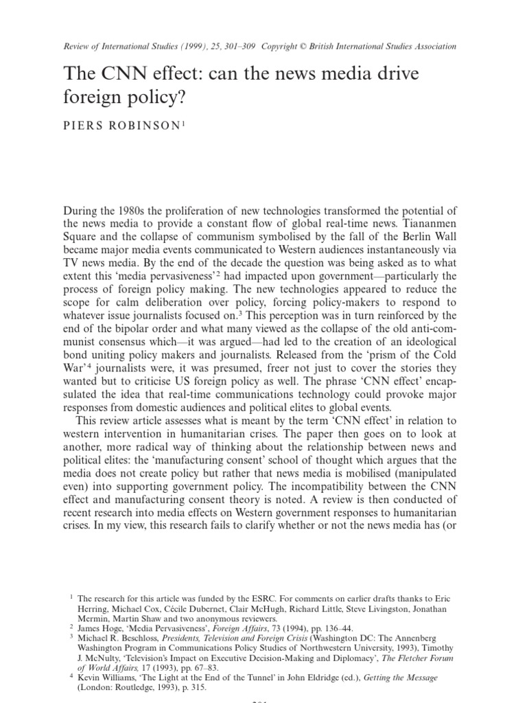 Piers Robinson The CNN Effect | PDF | Framing (Social Sciences) | News
