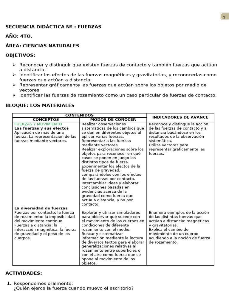 Fuerzas: Contacto y Distancia en 4to. | PDF | Fuerza | Imán