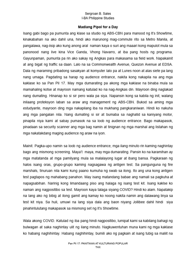 Madlang Pipol For A Day | PDF