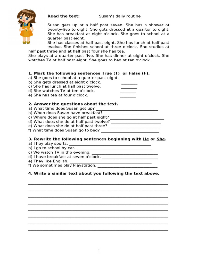 g4 Daily-Routines-Reading-Comprehension-Exercises - 13115 | PDF