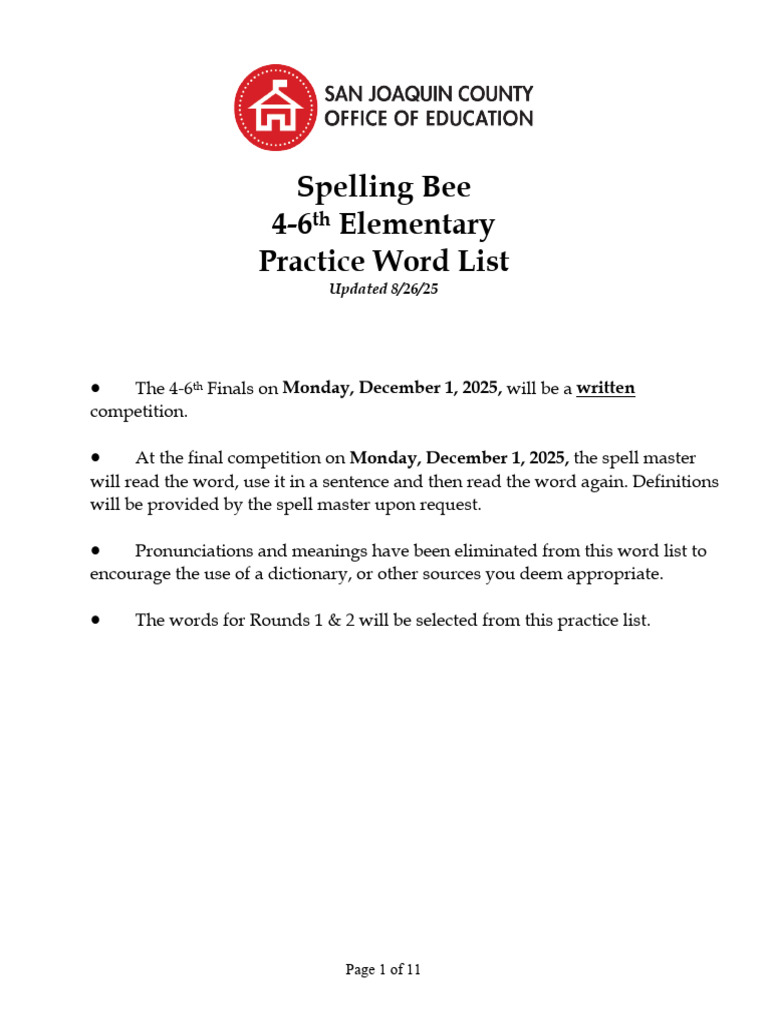 Spelling Bee Practice Words List | PDF
