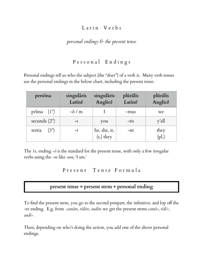 Latin Personal Endings & Present Tense | PDF | Grammatical Tense ...
