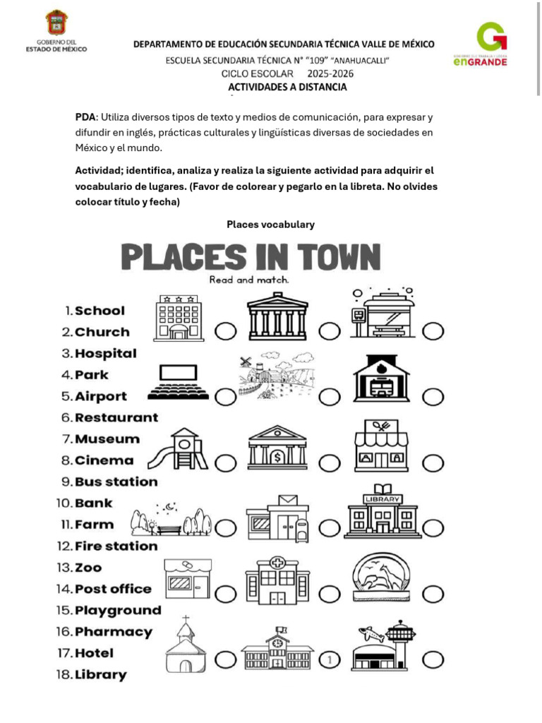 Vocabulario de Lugares y Direcciones | PDF