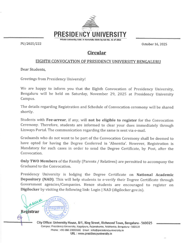Circular (PU2025222) - VIII Convocation | PDF