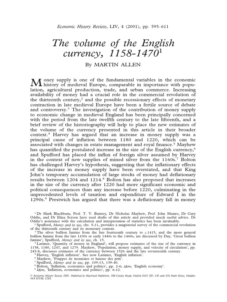 Volume of English Currency (1158-1470, Allen 2001) | PDF | Coins | Money