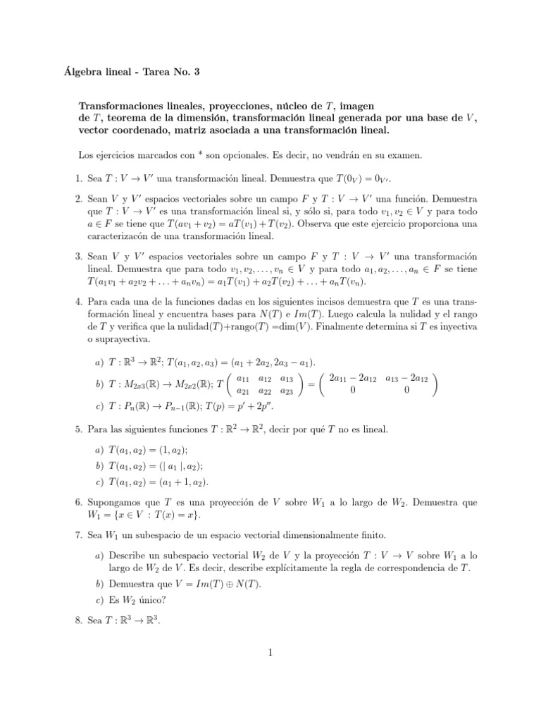 Transformaciones Lineales y Proyecciones | PDF | Mapa lineal | Base ...