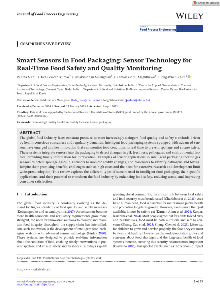 J Food Process Engineering - 2025 - Mani - Smart Sensors in Food ...