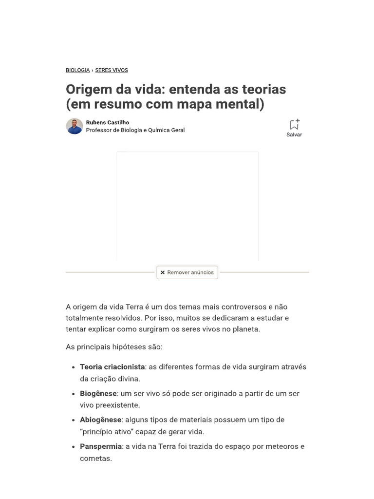 Teorias Da Origem Da Vida | PDF