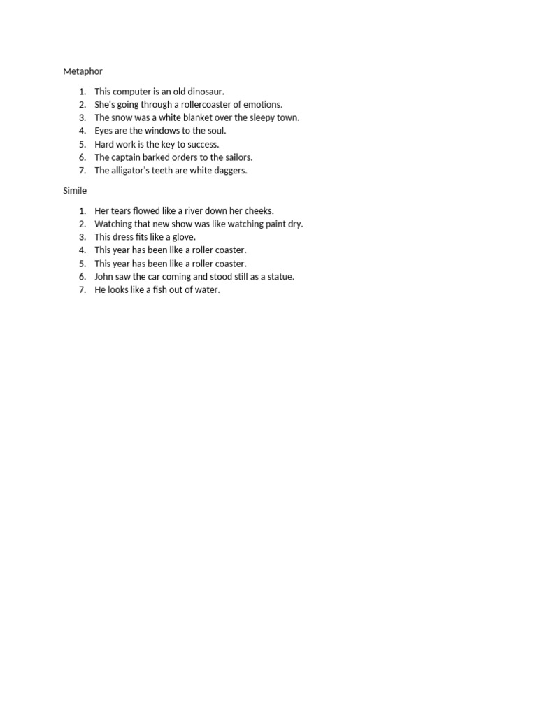 Metaphor Simile Sentences | PDF