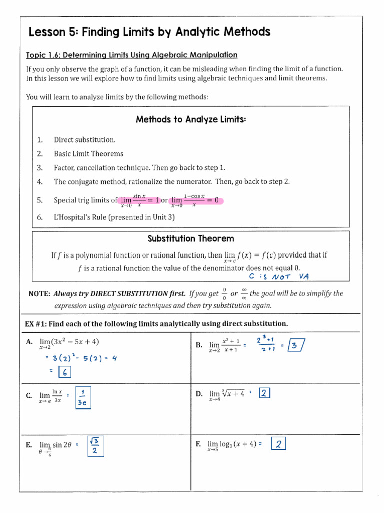 1.5 Finding Limits by Analytic Methods | PDF | Function (Mathematics ...