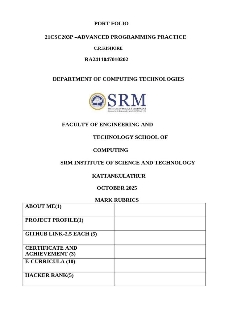 Port Folio-202 Kishore.c.r. | PDF